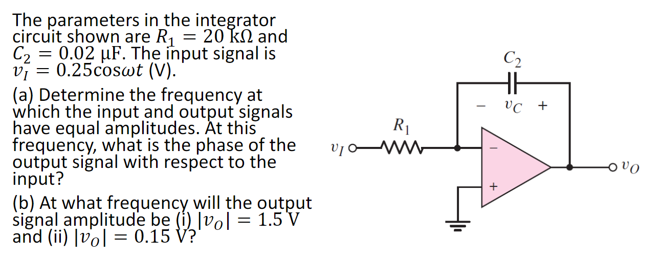 Solved The parameters in the integrator circuit shown are | Chegg.com