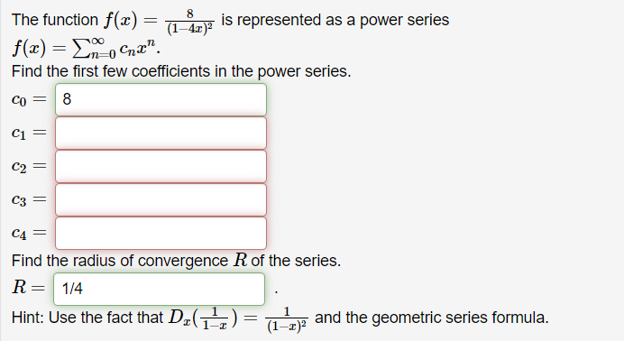 Solved The function f(x)=(1−4x)28 is represented as a power | Chegg.com