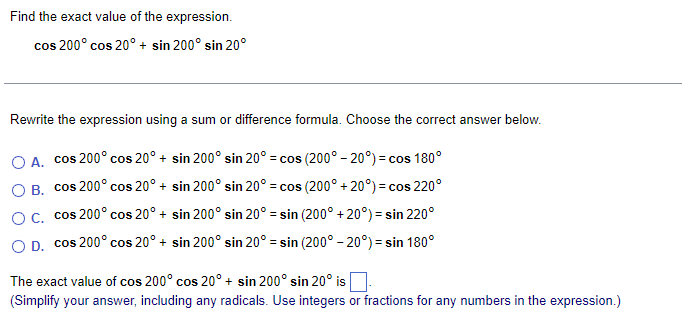 Solved Find the exact value of the expression. \\[ \\cos | Chegg.com