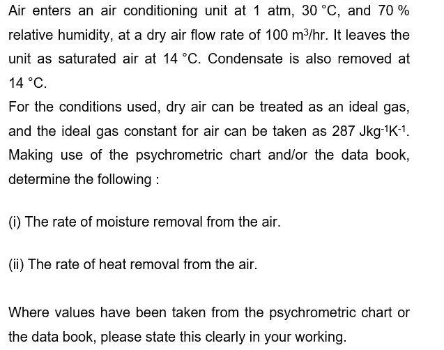 Solved Air enters an air conditioning unit at 1atm,30°C, | Chegg.com