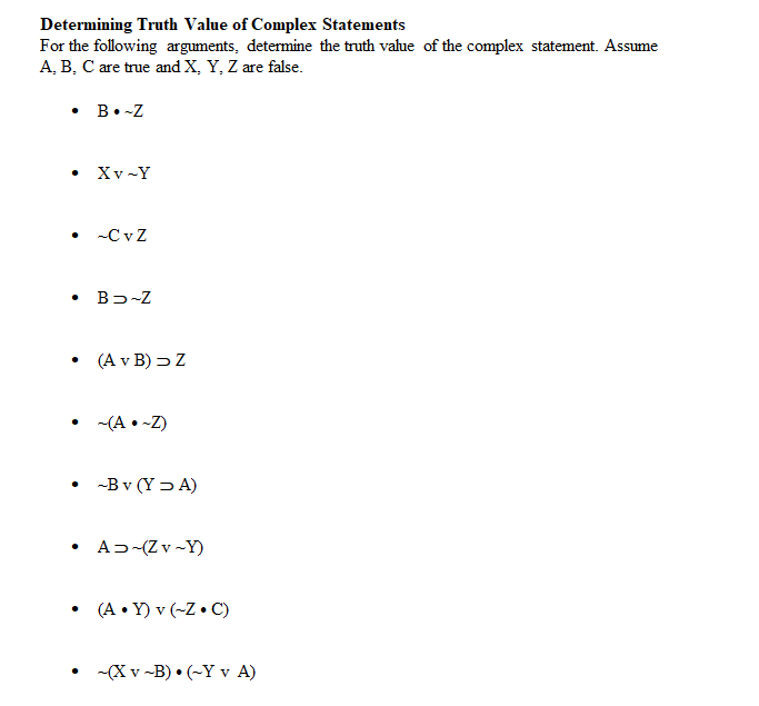 Solved Determining Truth Value of Complex Statements For the | Chegg.com
