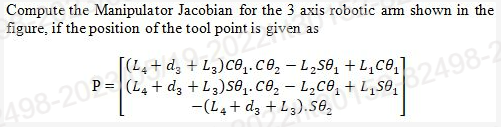 Solved Compute the Manipulator Jacobian for the 3 axis | Chegg.com