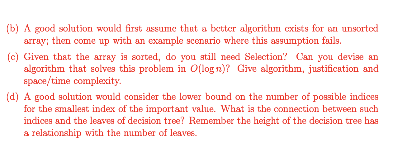 Solved Finding important values, optimally. If an array of n | Chegg.com
