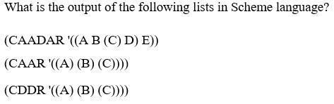 Solved What is the output of the following lists in Scheme | Chegg.com