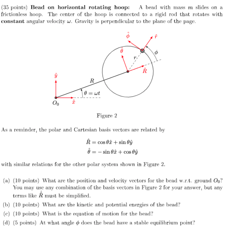(35 points) Bead on horizontal rotating hoop: A bead | Chegg.com