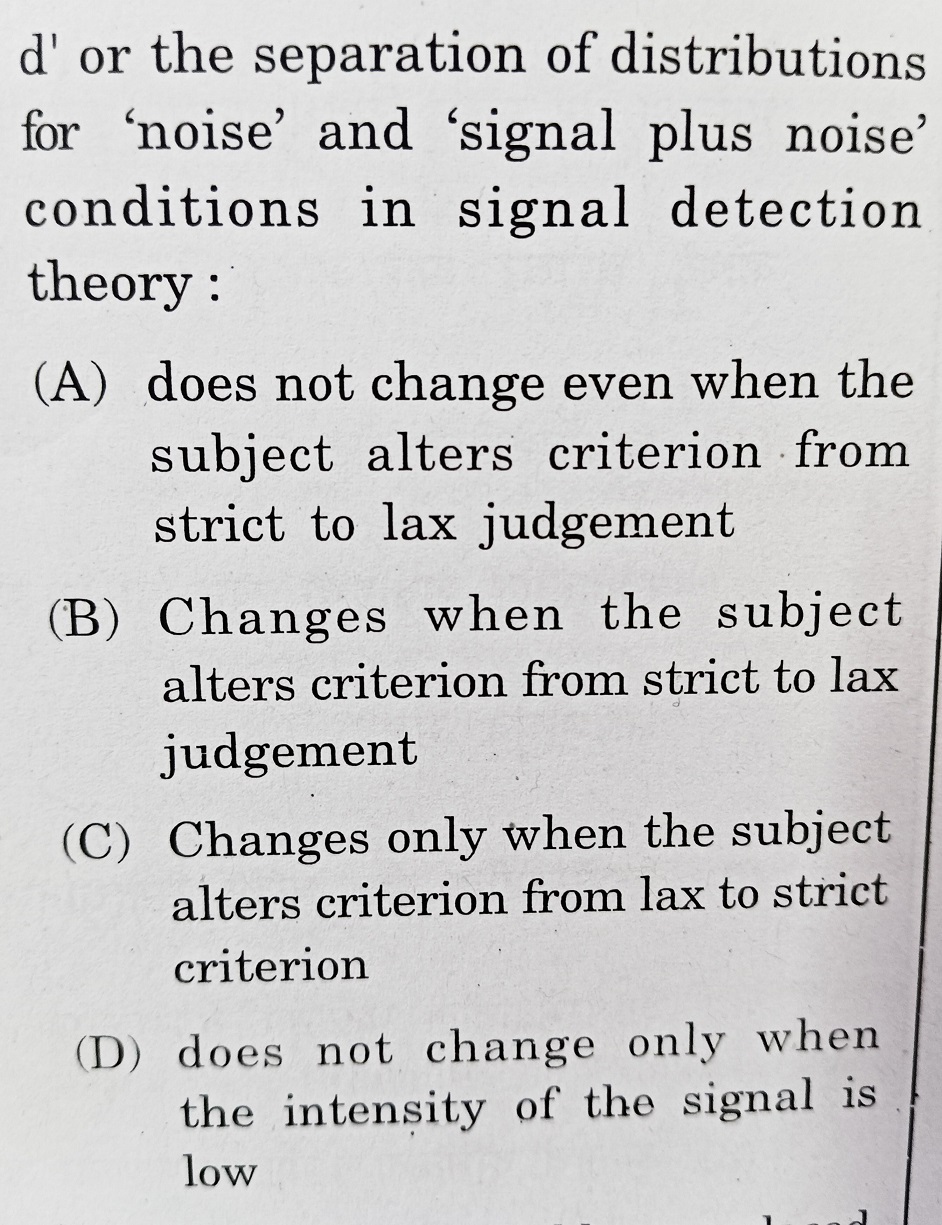 Solved d' or the separation of distributions for 'noise' and | Chegg.com