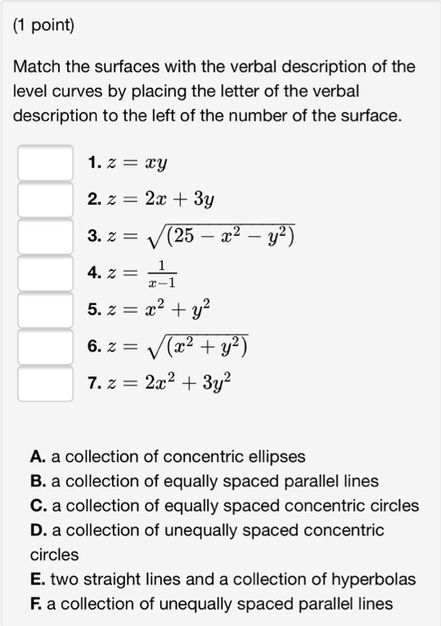 Solved Match the surfaces with the verbal description of the | Chegg.com