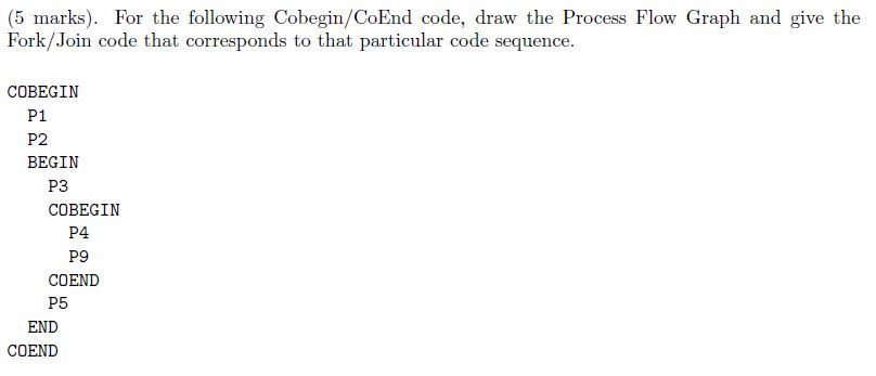 Solved 5 Marks For The Following Cobegin Coend Code Draw