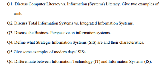 Solved Q1. Discuss Computer Literacy vs. Information | Chegg.com