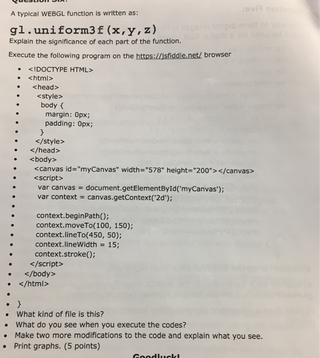 Solved A typical WEBGL function is written as: gl.uniform3f | Chegg.com