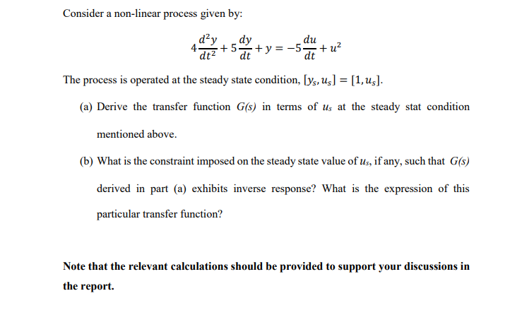 Solved Consider a non-linear process given by: day dy du 4. | Chegg.com