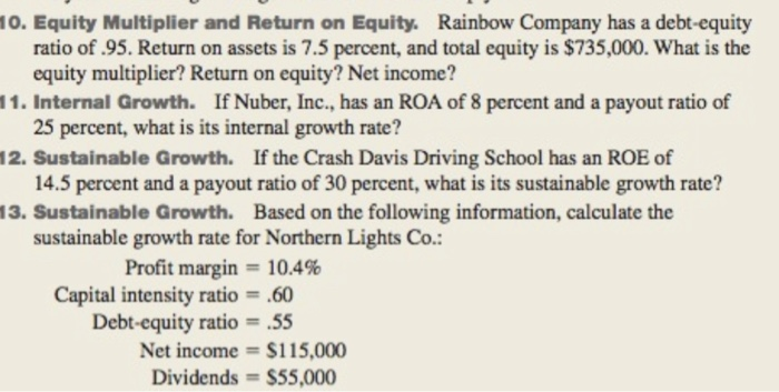 Solved 10. Equity Multiplier and Return on Equity. Rainbow | Chegg.com