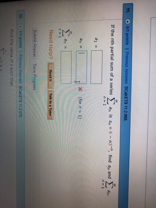 Solved 11. O 0/1 points I Previous Answers SCalcET8 11.2.068 | Chegg.com