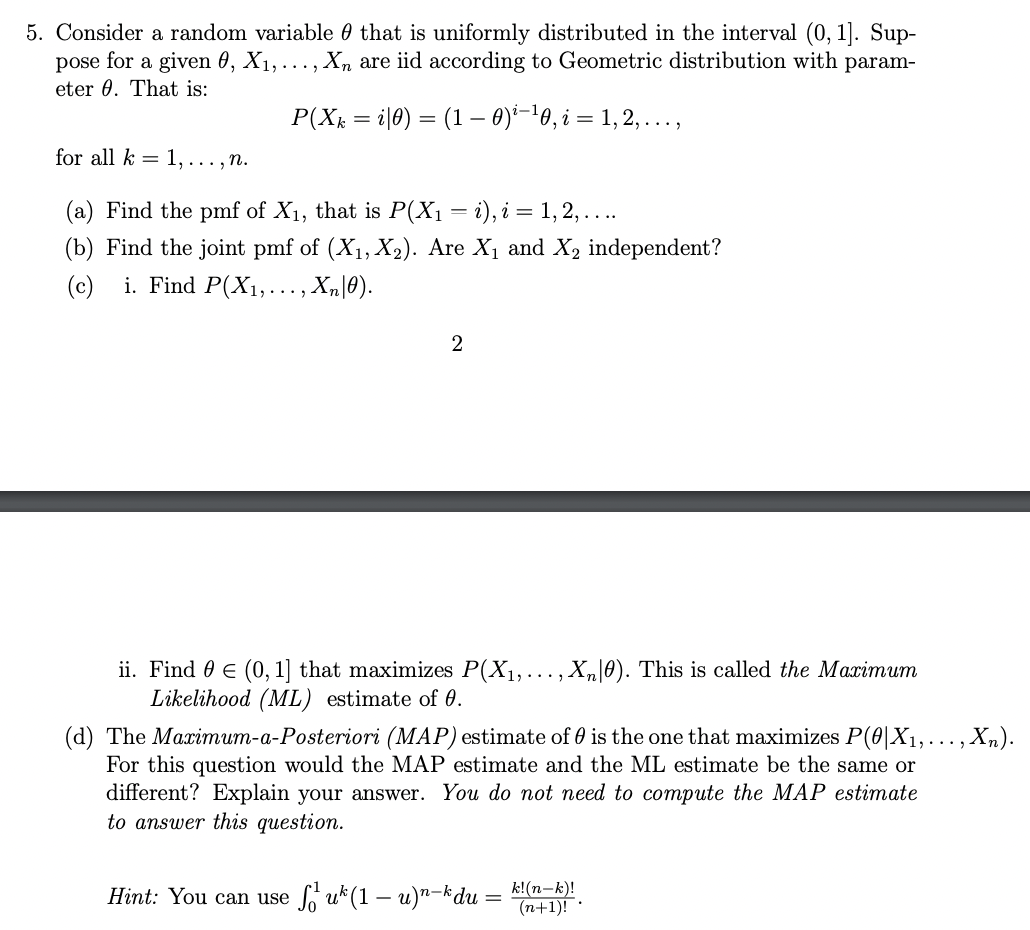 Consider A Random Variable θ That Is Uniformly 