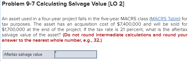 Solved Problem 9-7 Calculating Salvage Value [LO 2] An asset | Chegg.com