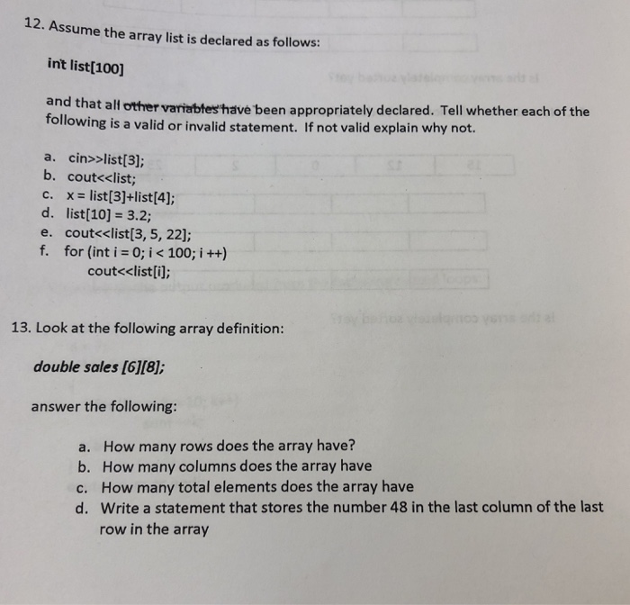 Solved 2. Assume the array list is declared as follows: int | Chegg.com
