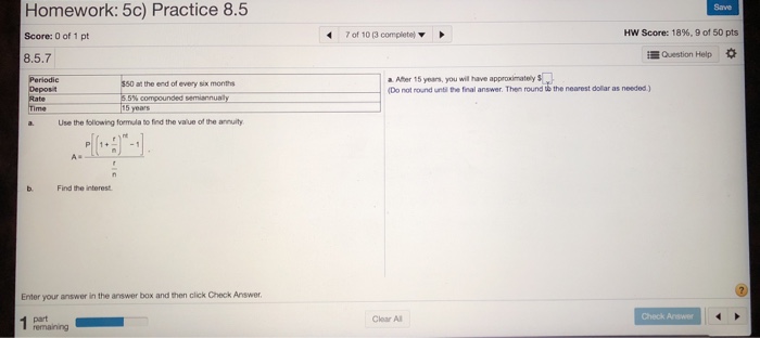 Solved Homework: 5c) Practice 8.5 Save Score: 0 of 1 pt 70f | Chegg.com