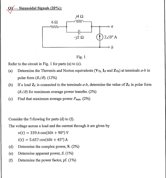 Solved Q1 Sinusoidal Signals (20%) : Fig. 1 Refer to the | Chegg.com