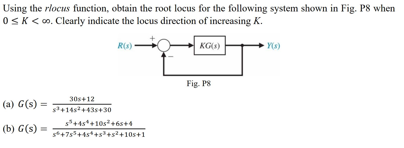 Solved Using the rlocus function, obtain the root locus for | Chegg.com