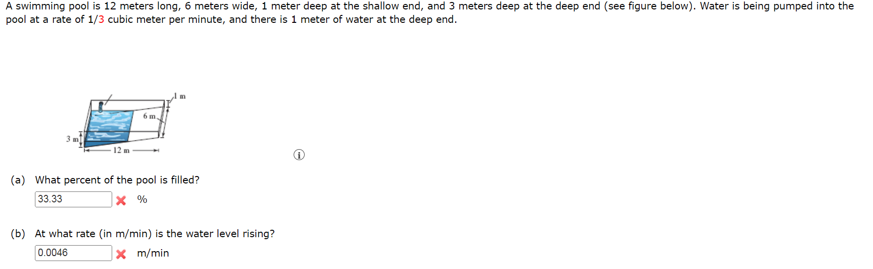 Solved pool at a rate of 1/3 cubic meter per minute, and | Chegg.com