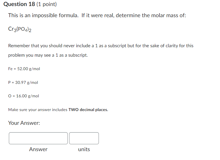 Solved Question 16 (1 point) This is an impossible formula. | Chegg.com