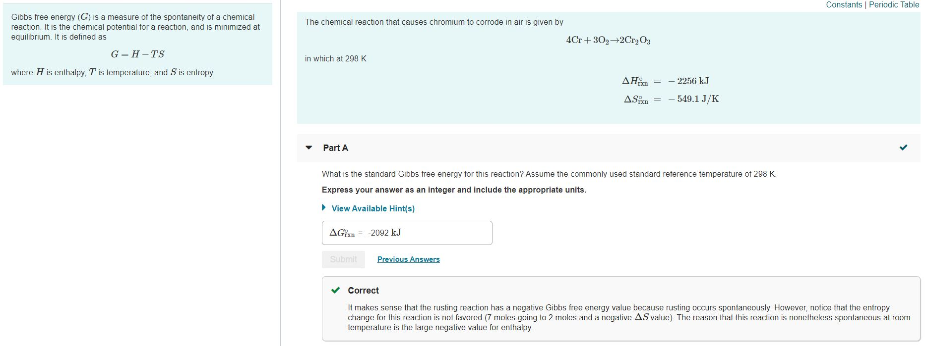 Solved Constants Periodic Table The chemical reaction that | Chegg.com