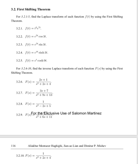 Solved 3.2. First Shifting Theorem or 3.2.1-5, find the | Chegg.com