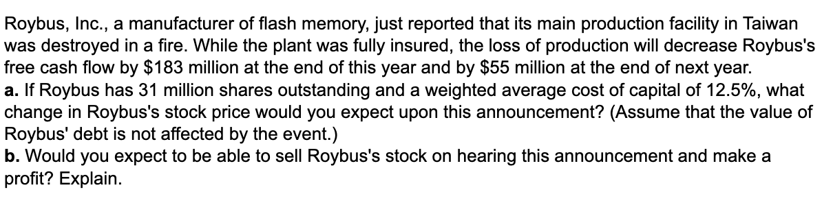 Solved Roybus, Inc., a manufacturer of flash memory, just | Chegg.com