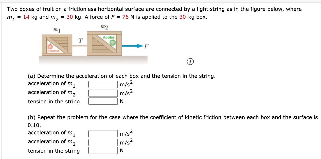 Solved Two boxes of fruit on a frictionless horizontal | Chegg.com