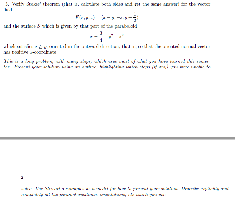 Solved 3. Verify Stokes theorem (that is, calculate both | Chegg.com
