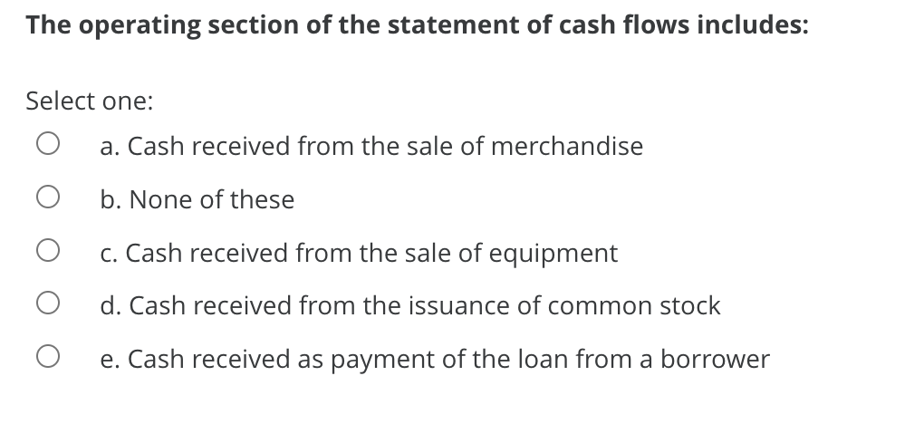 Solved The operating section of the statement of cash flows | Chegg.com