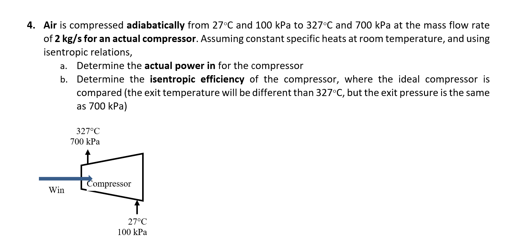 Solved 4. Air is compressed adiabatically from 27∘C and | Chegg.com