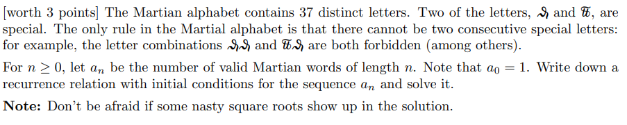 Solved [worth 3 points) The Martian alphabet contains 37 | Chegg.com