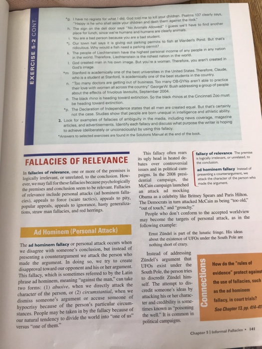 Identify and describe three fallacies. Share a | Chegg.com