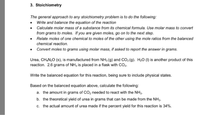 Solved 3. Stoichiometry The general approach to any | Chegg.com