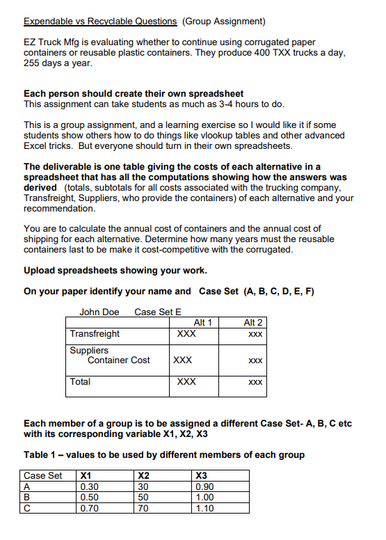 Solved Expendable vs Recyclable Questions (Group Assignment) | Chegg.com