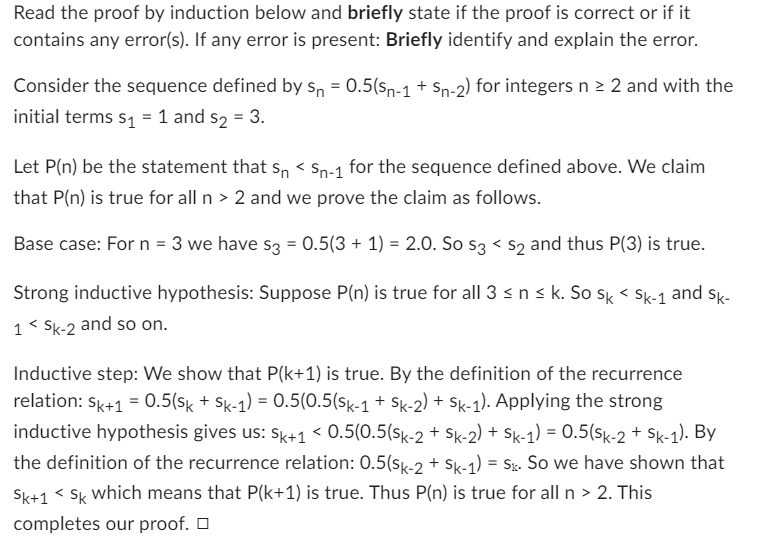 Solved Read the proof by induction below and briefly state | Chegg.com