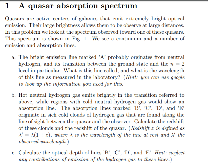 1 A quasar absorption spectrum Quasars are active | Chegg.com