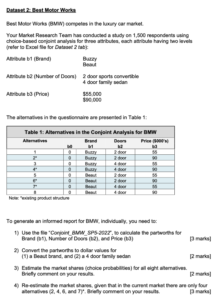 Dataset 2: Best Motor Works Best Motor Works (BMW) | Chegg.com