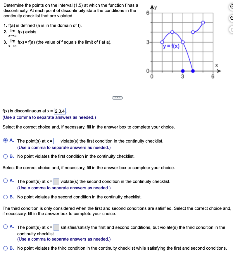 Solved f(x) ﻿is discontinuous at x=(Use a comma to separate | Chegg.com