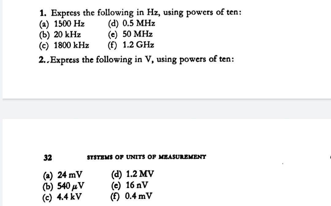 Solved 1. Express the following in Hz, using powers of ten: | Chegg.com