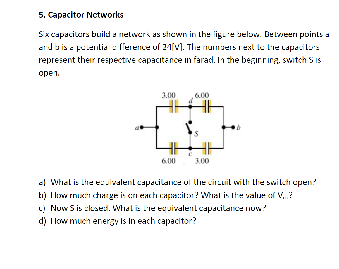 Solved 5. Capacitor Networks Six capacitors build a network | Chegg.com