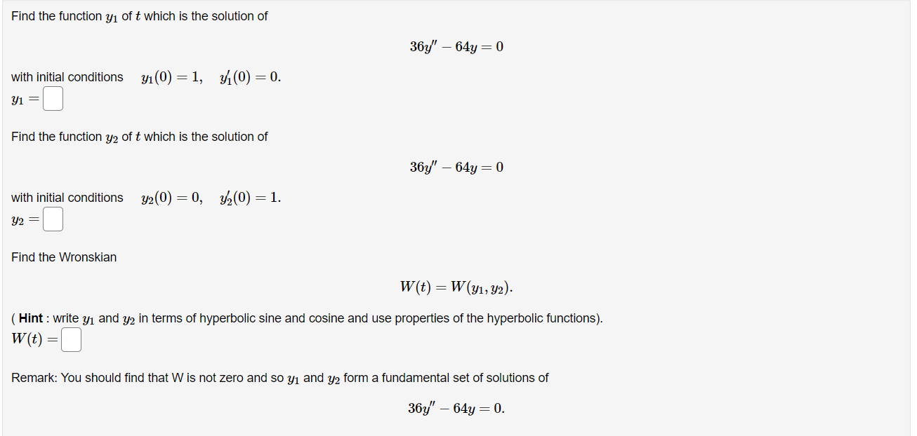 Solved Find the function y1 of t which is the solution of | Chegg.com