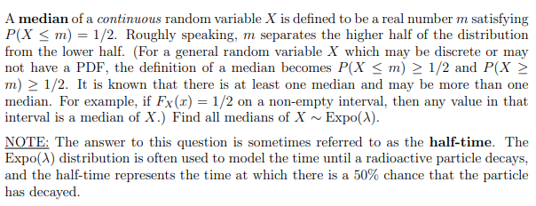 Solved A median of a continuous random variable X is defined | Chegg.com