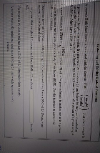 Solved Evaluating and Solving Radical Functions A person's | Chegg.com