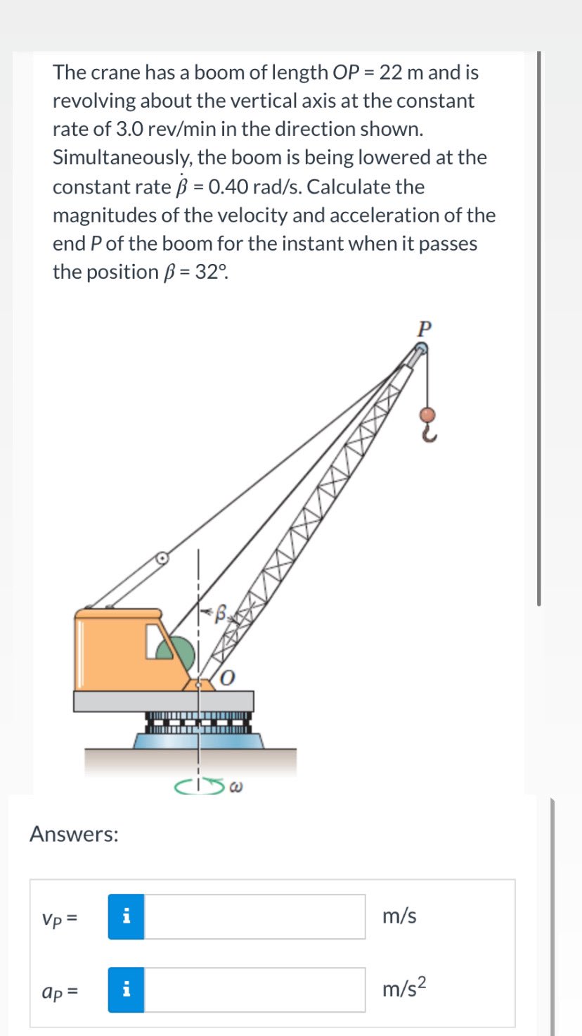 Solved The crane has a boom of length OP=22 m and is | Chegg.com