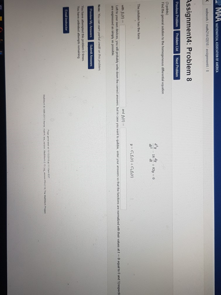 Solved MATH webwork / math214-12018/ a 4/8 Assignment4: | Chegg.com