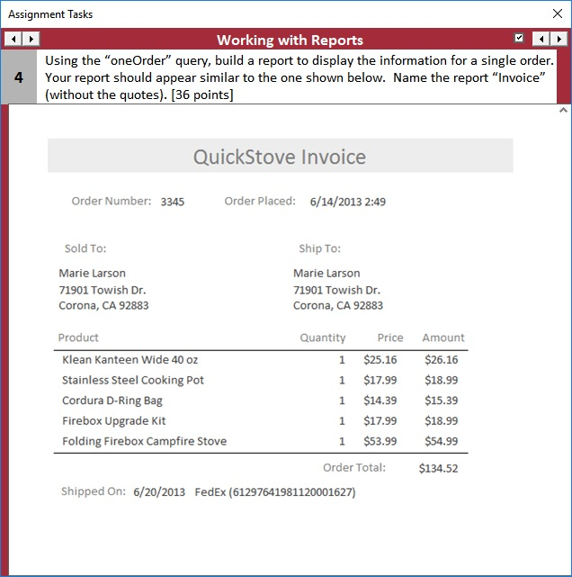 Using the “oneOrder” query, build a report to display | Chegg.com