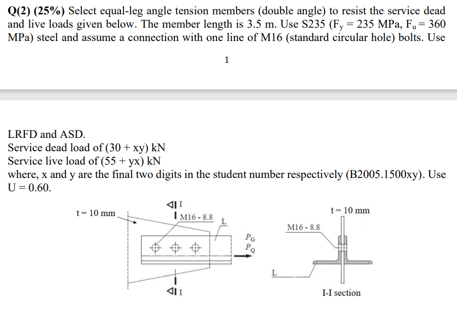 Solved Q(2) (25%) ﻿Select equal-leg angle tension members | Chegg.com