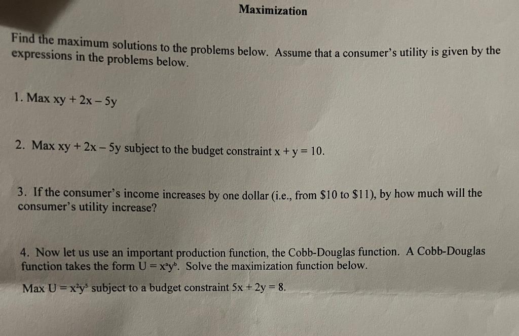 Solved Find the maximum solutions to the problems below. | Chegg.com